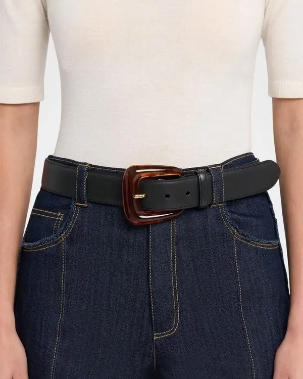 Veronica Beard Arch Resin-buckle Leather Belt - Black