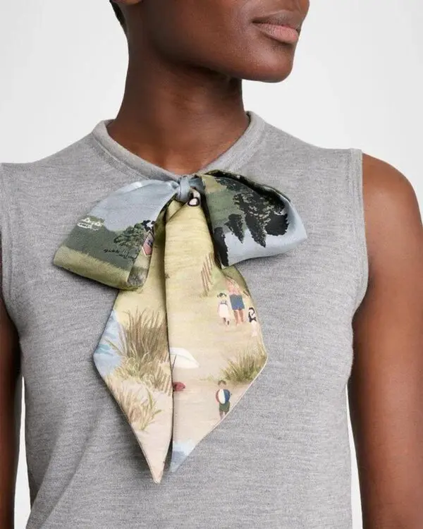 Thom Browne Sleeveless Nantucket Scenic Bow Cashmere Knit Top - Light Grey