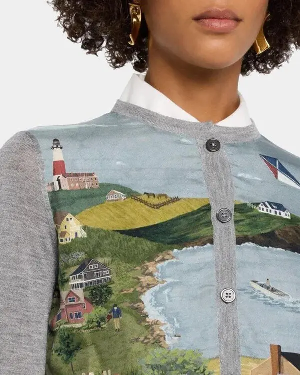 Thom Browne Nantucket Scenic Silk & Cashmere Knit Crewneck Cardigan