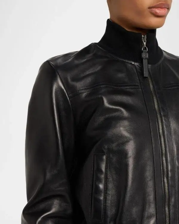 Brunello Cucinelli Turtleneck Leather Bomber Jacket