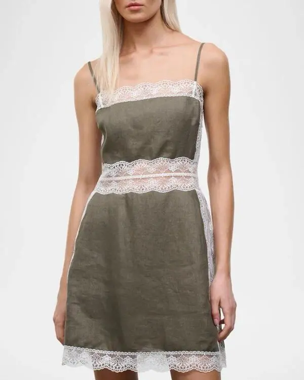 Staud Amalina Linen Mini Dress - Thyme