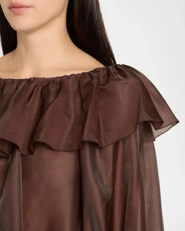Alice + Olivia Alta Organza Off-shoulder Blouse - Dark Choco