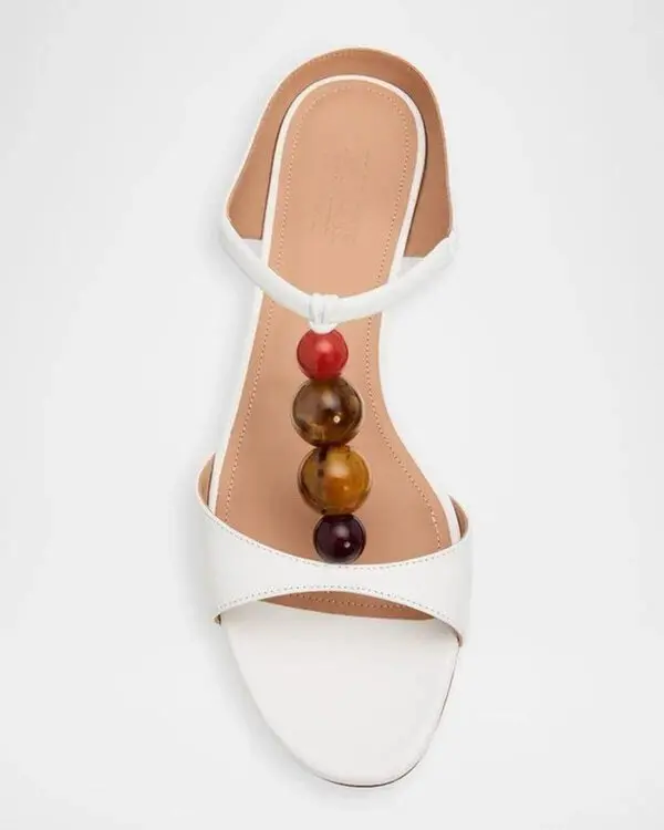 MALONE SOULIERS Lena Beaded T-strap Leather Sandals - White
