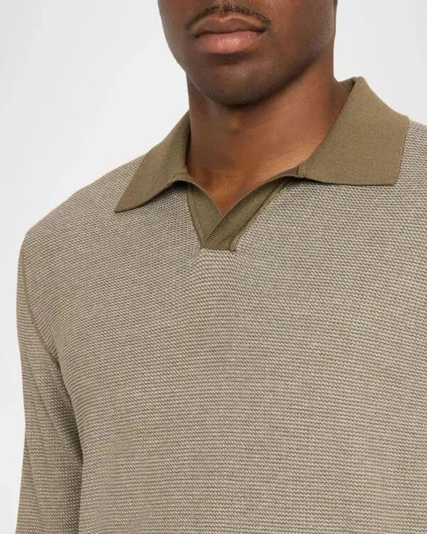 Stefano Ricci Apos;s Silk And Cotton Textured Johnny Collar Polo Sweater - Medium Bro