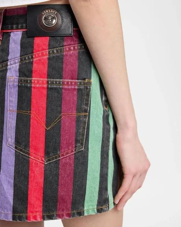 Versace Stripe Denim Mini Skirt - Multicolor