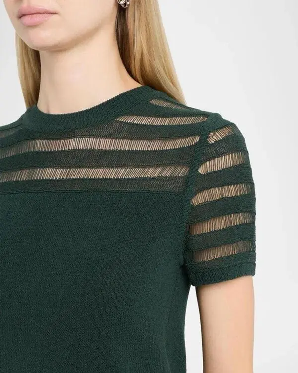 Rag & Bone Britt Lattice-knit Short-sleeve Sweater - Forest