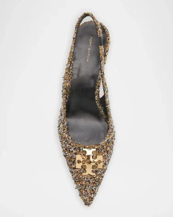 Tory Burch 45mm Charlie Boucle Tweed Slingback Pumps