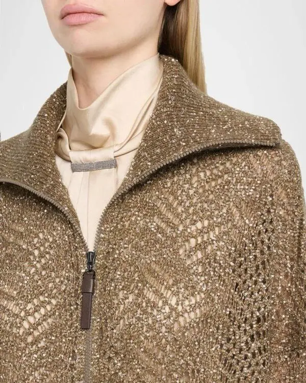 Brunello Cucinelli Airy Shimmer Full-zip Sweater - Cba88