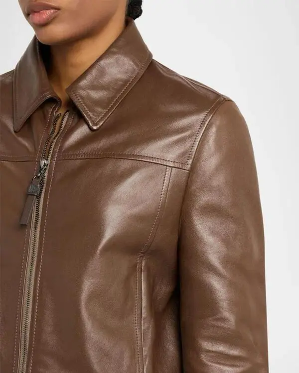 Brunello Cucinelli Leather Cropped Jacket - Chestnut
