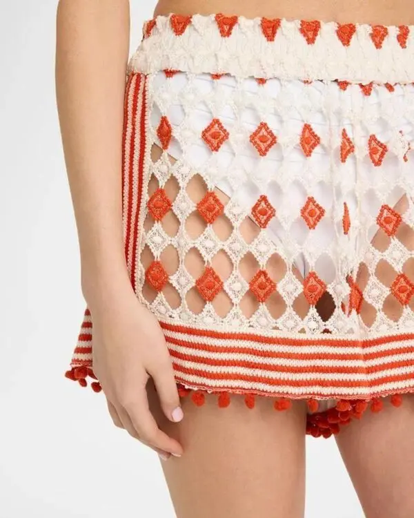 Ramy Brook Cordelia Crochet Coverup Mini Shorts - Flame/sand