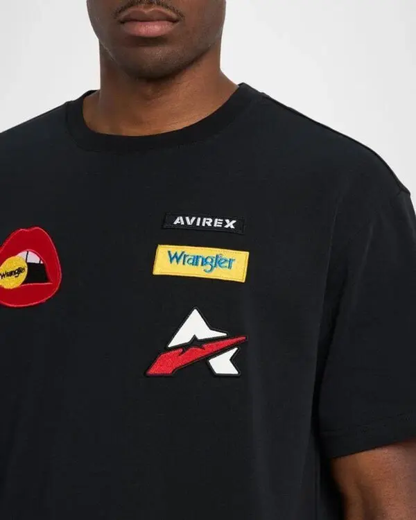 AVIREX X Wrangle & Apos;s Multi-patch Crewneck T-shirt - Black