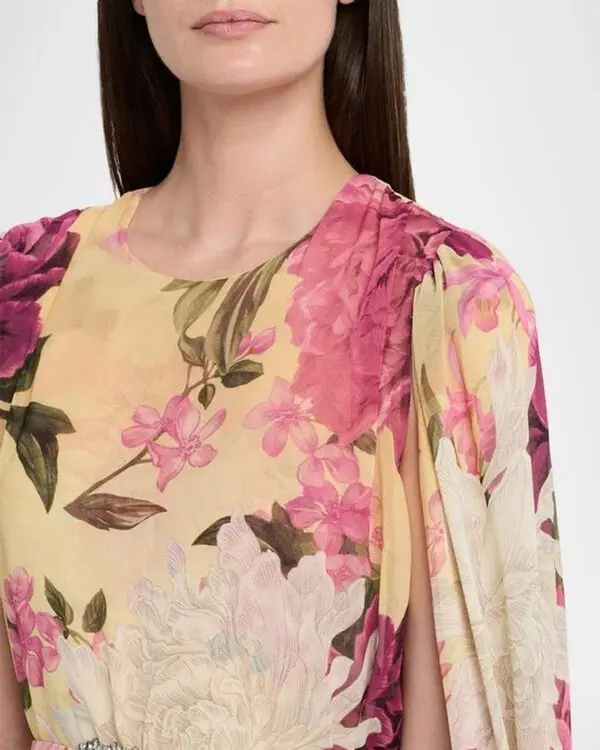 Chiara Boni La Petite Robe Senka Belted Cape-sleeve Floral Gown - Rita
