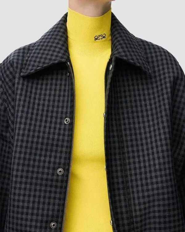 Loewe Check Wool-blend Drawstring Balloon Jacket - Blue/black