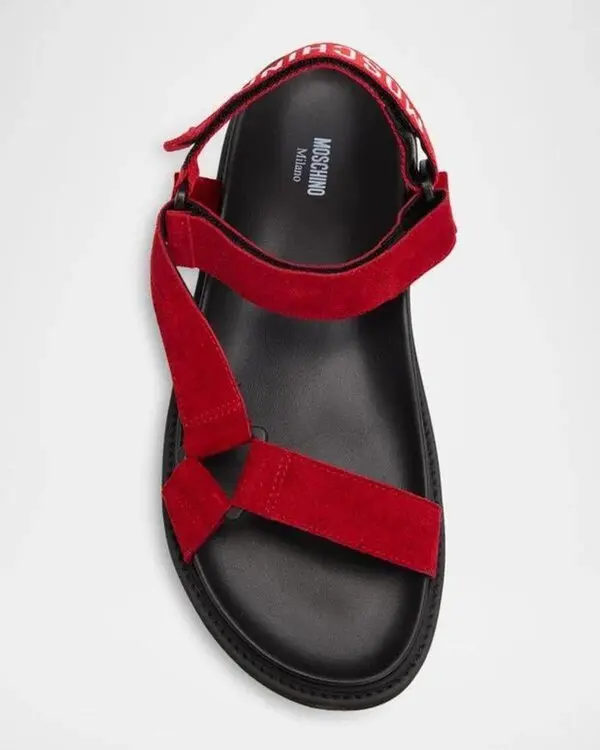 Moschino Apos;s Logo Leather Sandals - Red
