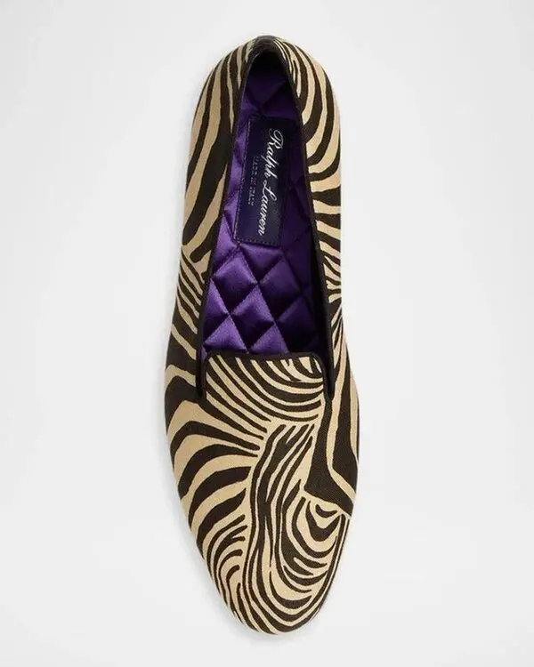 Ralph Lauren Purple Label Apos;s Alonzo Zebra-print Linen Slippers