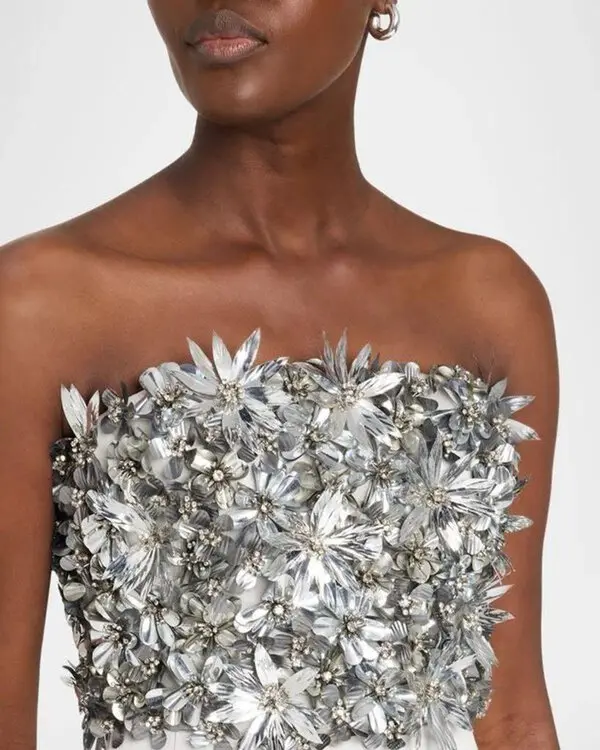 Prabal Gurung Strapless Floral Embellished Silk Column Gown