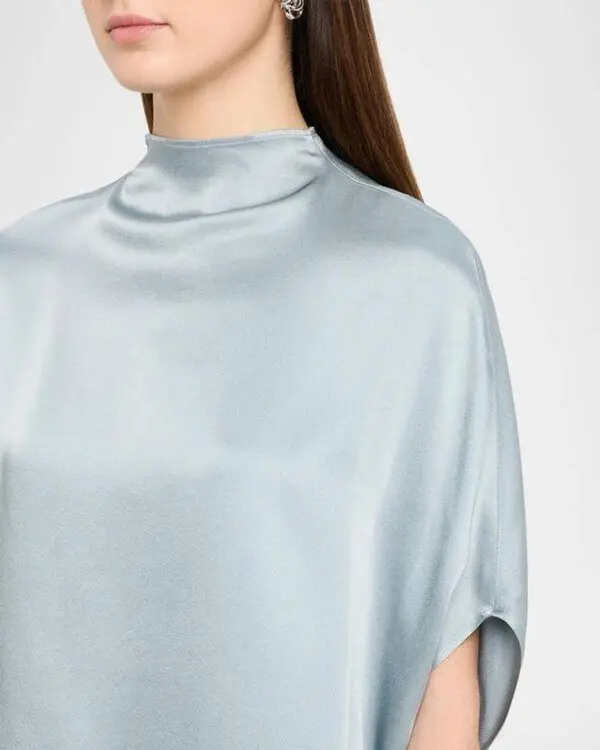 Lapointe Double-face Satin Mock-neck Blouse