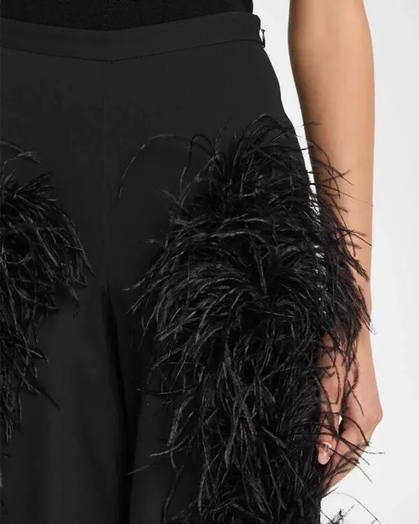 Lapointe Feather-trim Georgette Wide-leg Pants