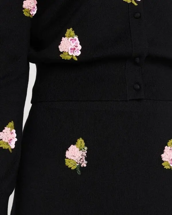 Carolina Herrera Floral Beaded Silk-cotton Knit Crop Cardigan - Black Mult