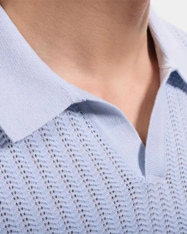 Bugatchi Apos;s Pointelle Rib Johnny Collar Short-sleeve Sweater