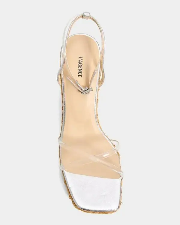 L & APOS;AGENCE 110mm Malone Metallic Leather Espadrille Wedge Sandals