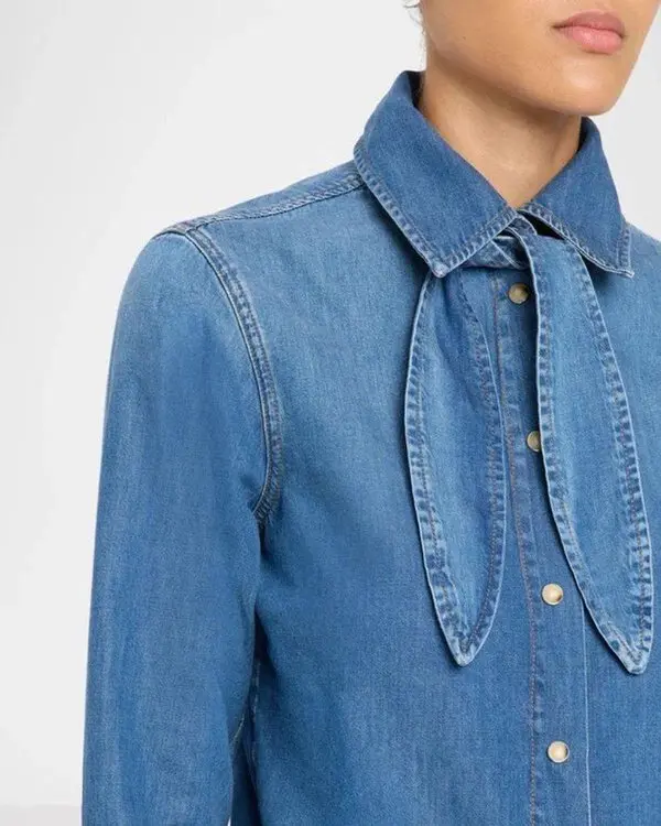 FRAME The Clementine Denim Tie-neck Shirt - Hideaway