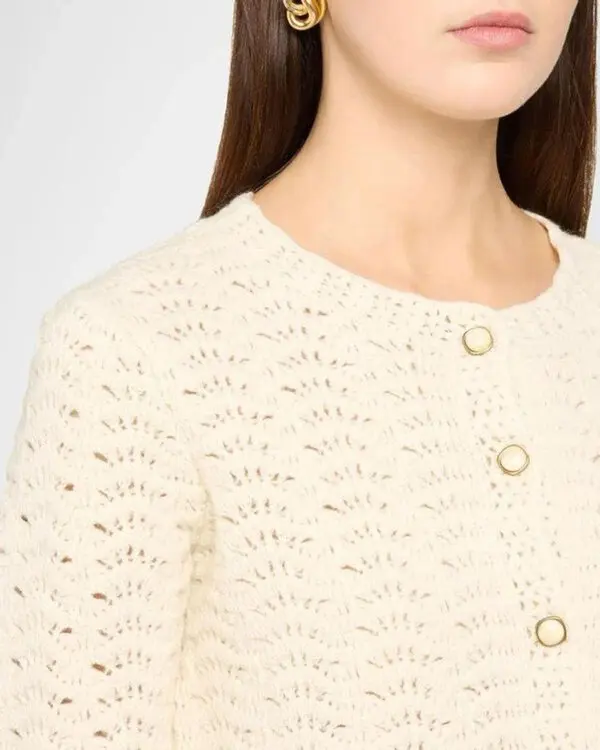 FRAME The Chevron Pointelle Knit Cardigan - Biscuit