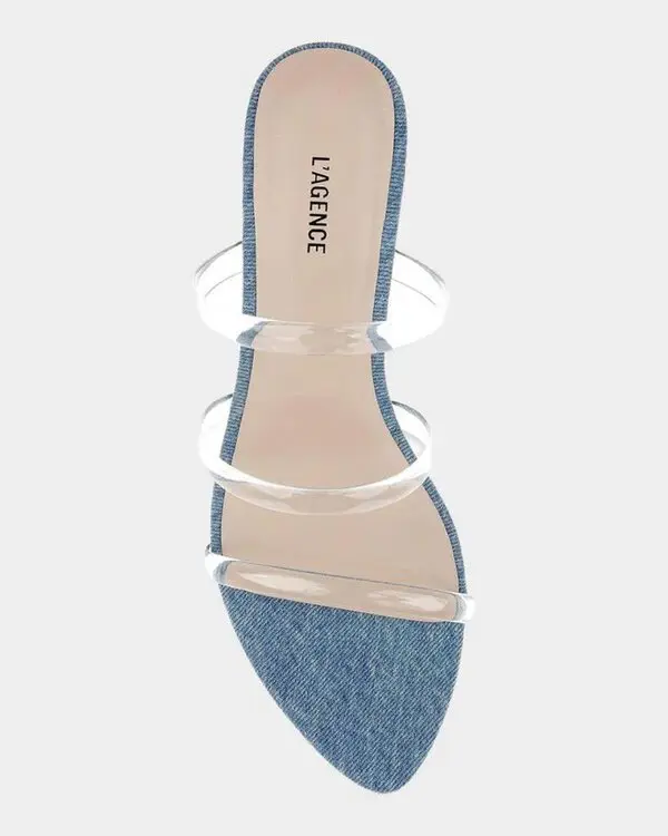 L & APOS;AGENCE 60mm Ludovica Denim Slide Sandals - Light Blue