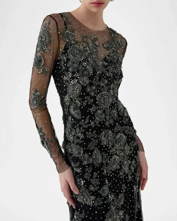 Carolina Herrera Embellished Illusion Trumpet Gown - Black Mult