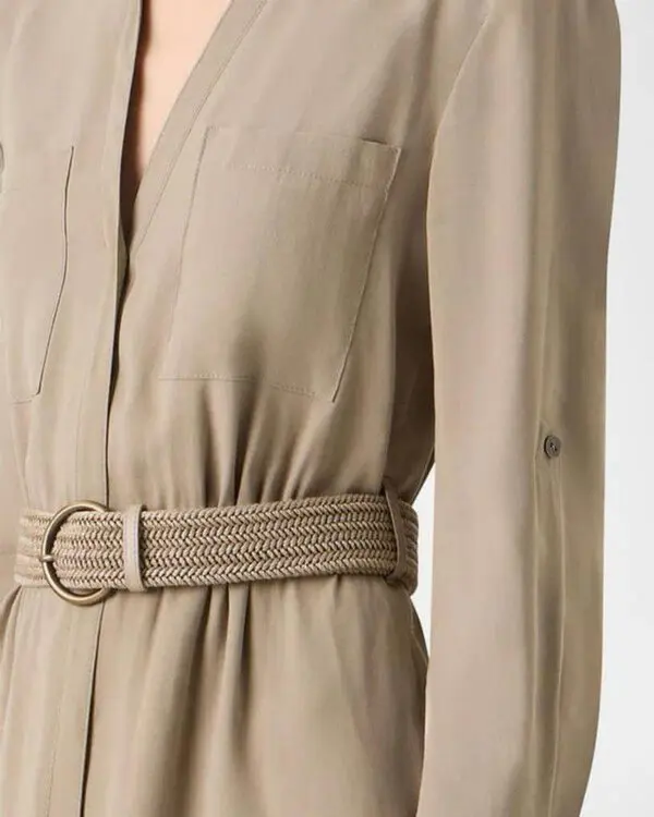 Akris Long-sleeve Belted Viscose Twill Midi Shirtdress - Beige