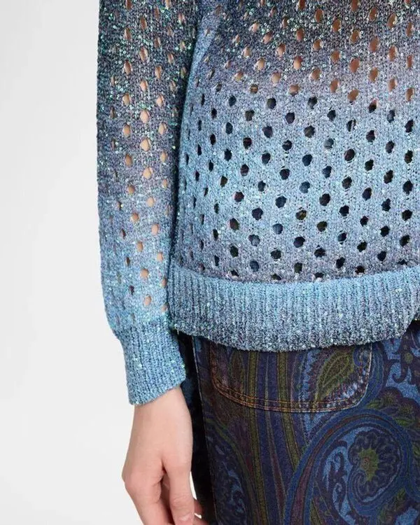 Etro Paillette Ombre Open-knit V-neck Cardigan - Blue