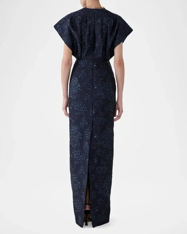 Carolina Herrera Rosette Collar Fan Bodice Gown - Midnight