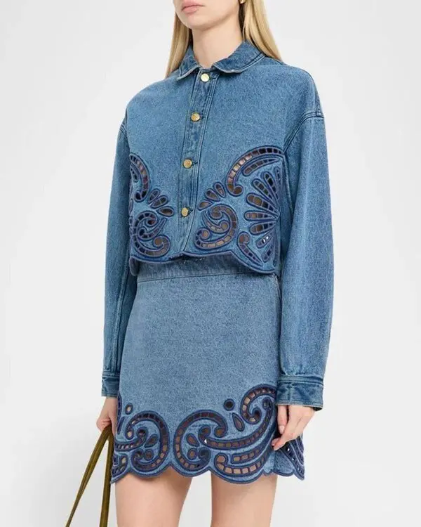 Ulla Johnson Bobbi Embroidered Denim Jacket
