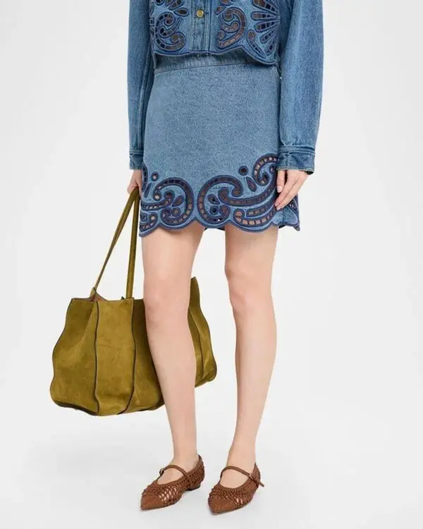 Ulla Johnson Cadiz Embroidered Denim Mini Skirt