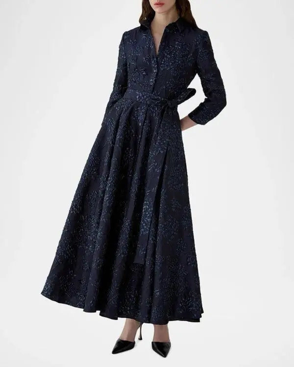 Carolina Herrera 3/4-sleeve Jacquard Midi Shirtdress