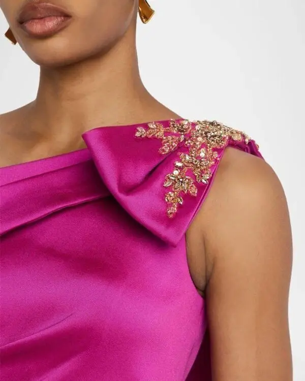 Rickie Freeman For Teri Jon Draped One-shoulder Bow Gown