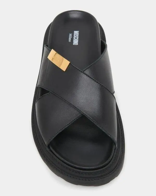 Moschino Apos;s Logo Leather Sandals