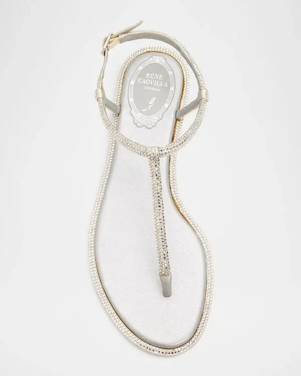 Rene Caovilla Strass T-strap Thong Sandals - Grey