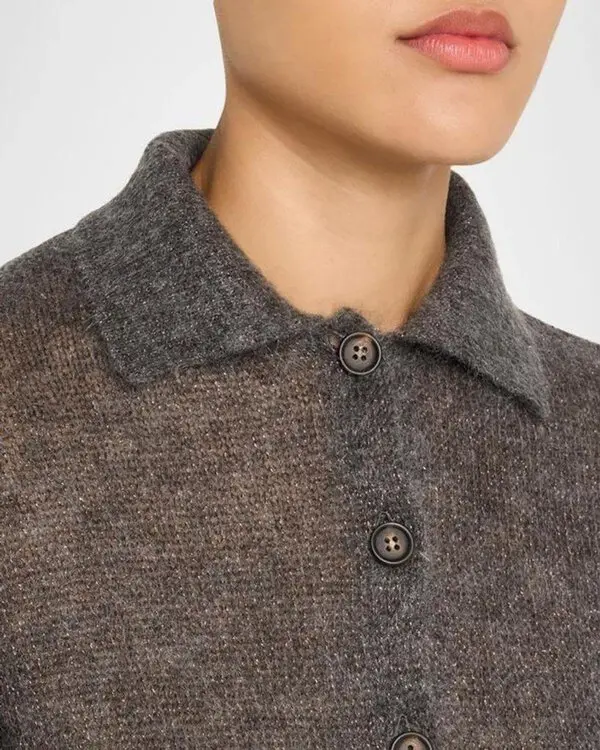 Brunello Cucinelli Metallic Cashmere Collared Cardigan