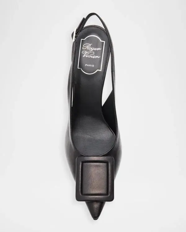 ROGER VIVIER 85mm Viv Ville Leather Slingback Pumps