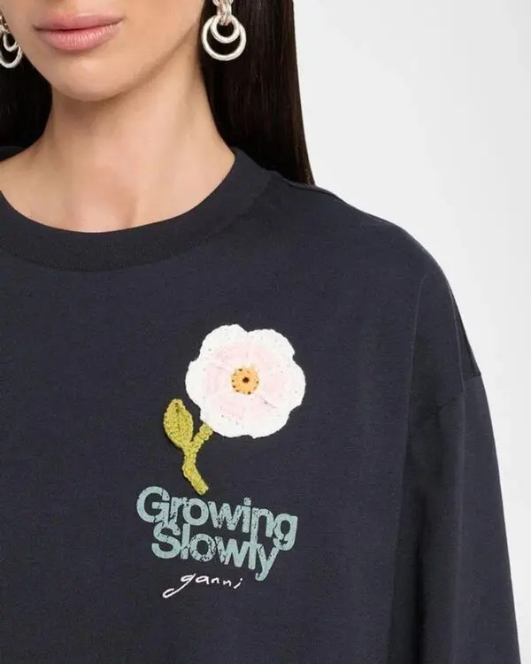GANNI Embroidered Long-sleeve Tee - Phantom