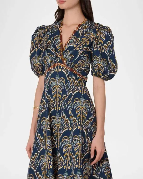 Shoshanna Gemma Abstract-print Empire Midi Dress