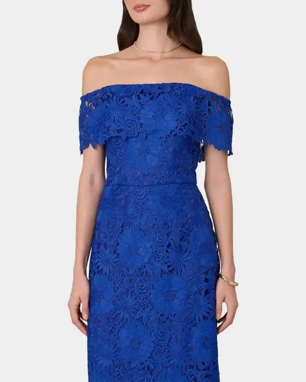 Shoshanna Avril Floral Lace Sheath Maxi Dress - Cobalt