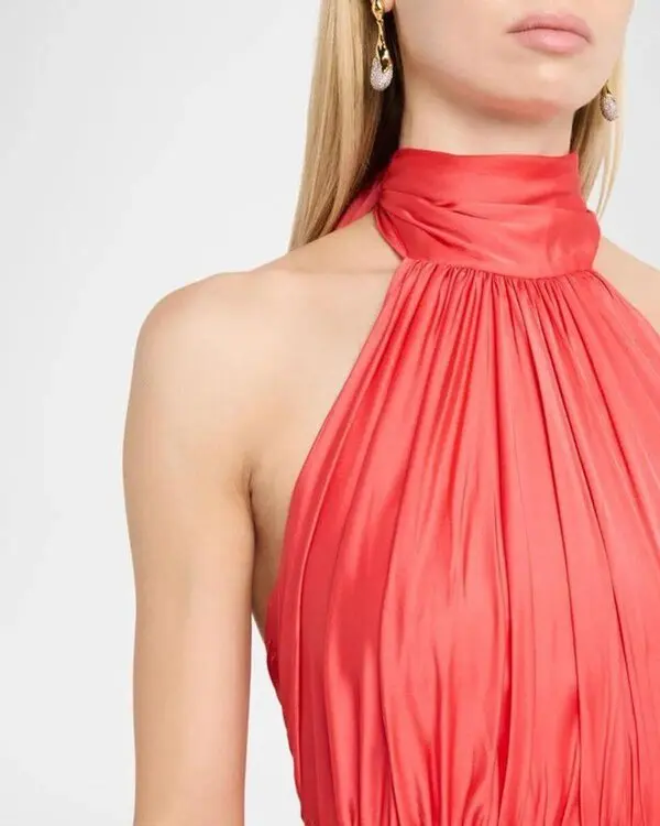 AS IT MAY Elyra Satin Chiffon Halter Gown