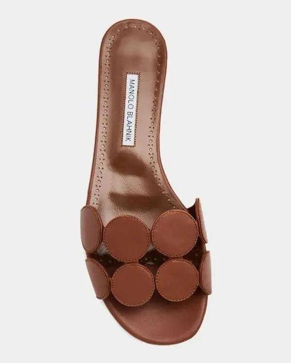 Manolo Blahnik Circle-cut Leather Slide Sandals