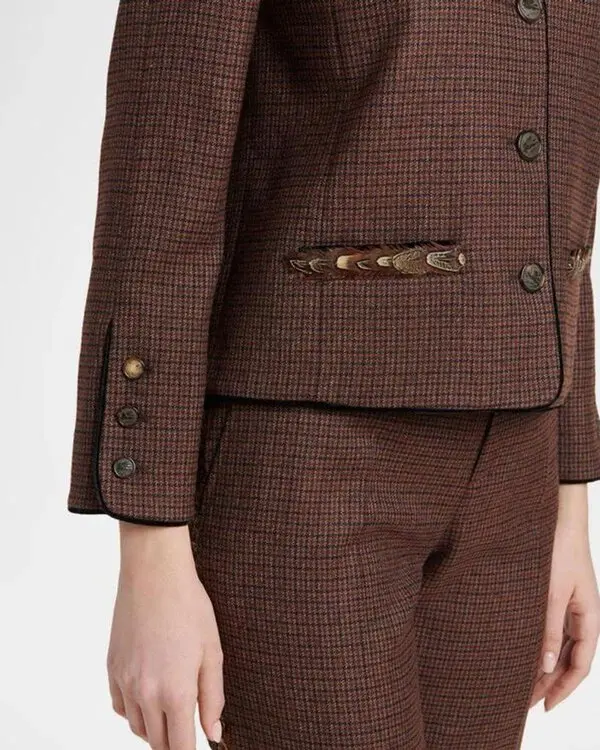 Etro Feather-trim Houndstooth Wool Single-breasted Jacket