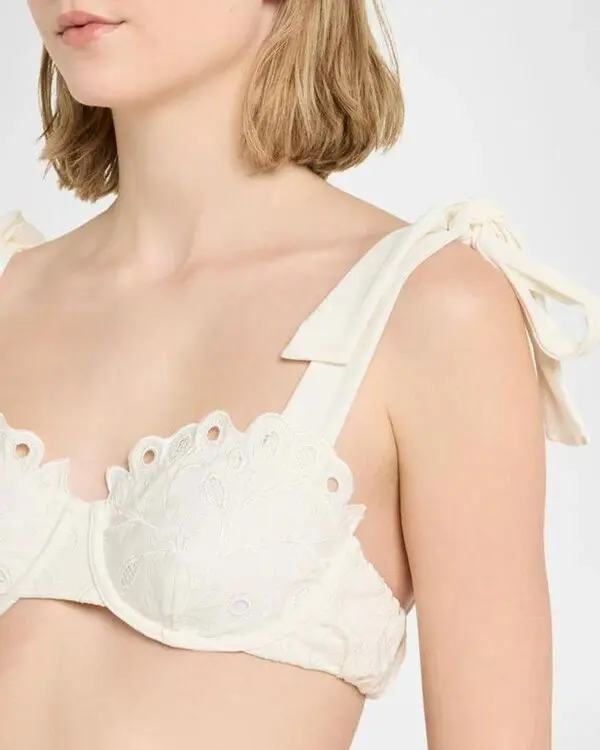 Simkhai Sofie Embroidered Tie-strap Bikini Top