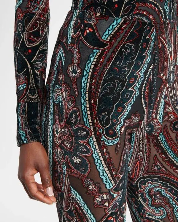 Etro Paisley Velvet Burnout Flare Pants - Multicoro