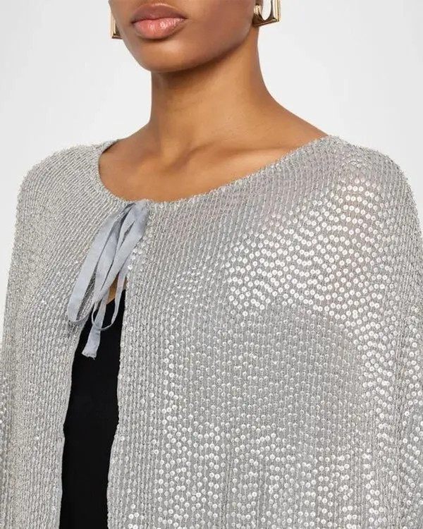 CAROLYN ROWAN ACCESSORIES Feather-hem Beaded Silk Chiffon Cape - Grey