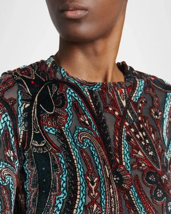 Etro Paisley Velvet Burnout Jersey Long-sleeve Top - Multicoro